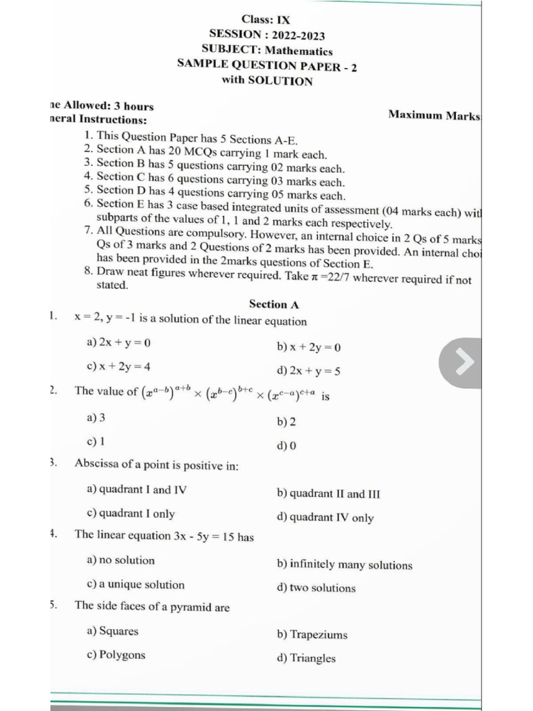 Grade 9 Sample Question Paper 6 | PDF