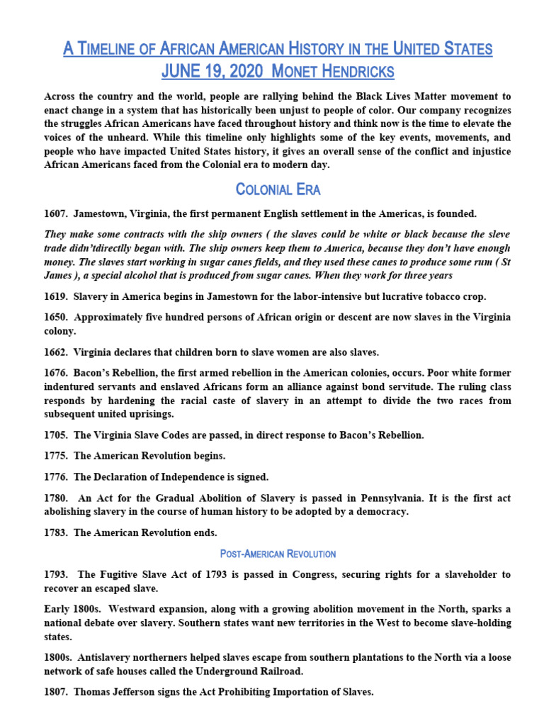 African American History Timeline | PDF | Abolitionism | Abolitionism ...