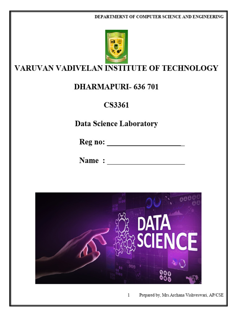 Fundamentals of Data Science Lab Manual New1 | PDF | Weighted Arithmetic Mean | Scatter Plot