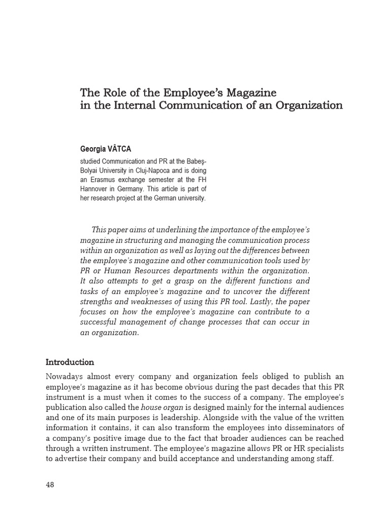 The Role of Employees Magazine in The Internal Communication of An ...