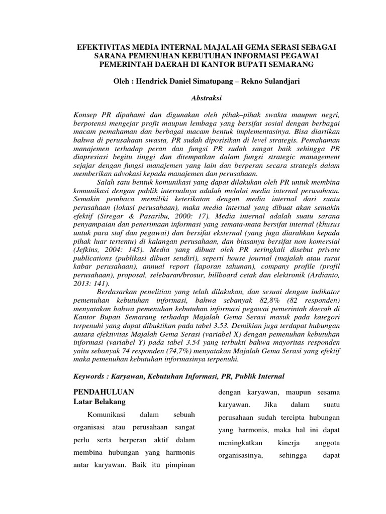Efektivitas Media Internal Majalah Gema Serasi Sebagai Sarana Pemenuhan Kebutuhan Informasi ...