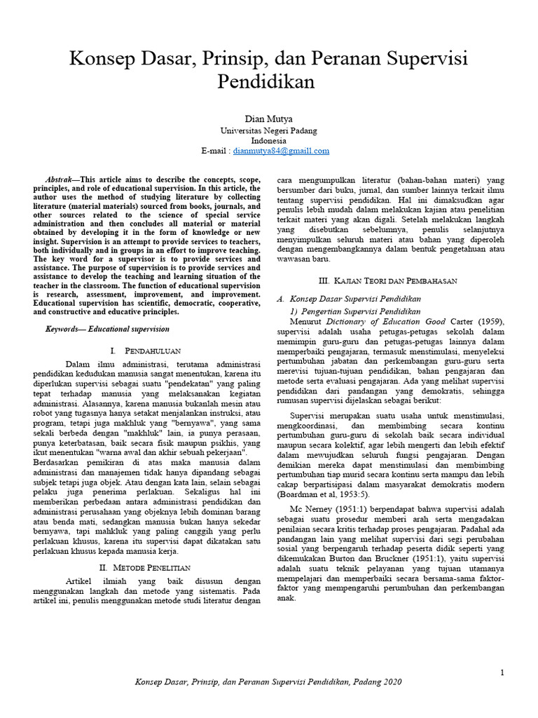 Konsep Dasar, Prinsip, Dan Peranan Supervisi Pendidikan | PDF