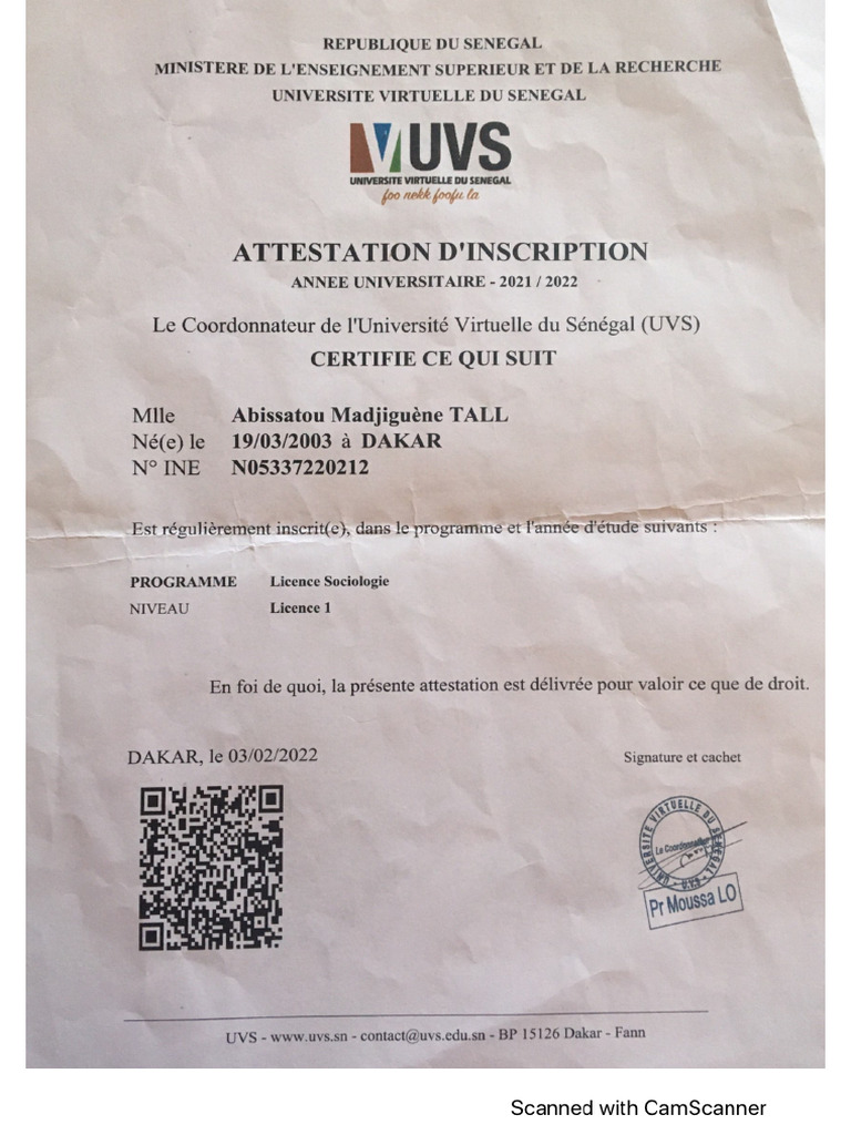 Attestation D'inscription | PDF
