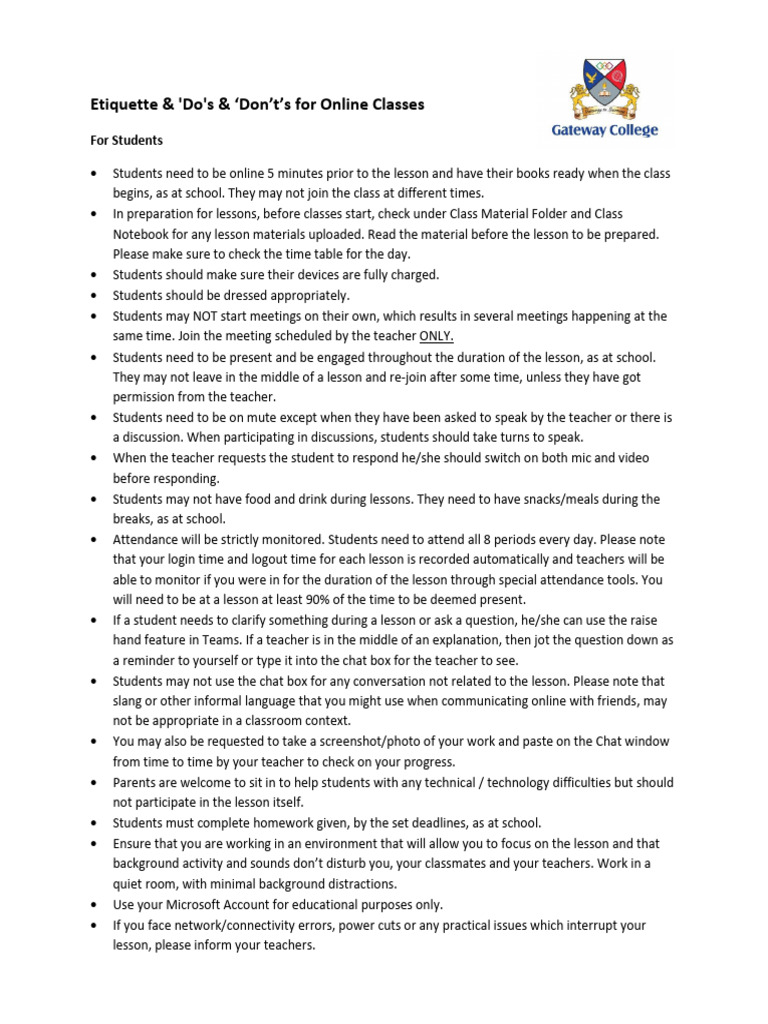 Online Class Etiquette Guide | PDF | Teachers | Communication