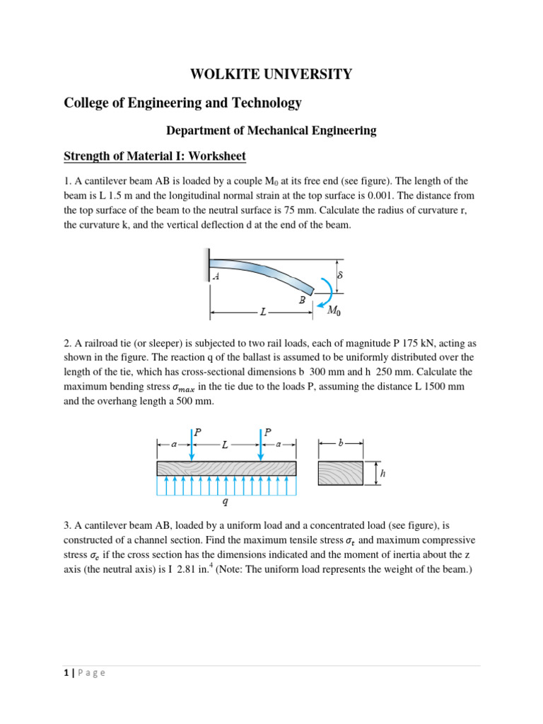 Strength 1 Worksheet | PDF | Beam (Structure) | Bending