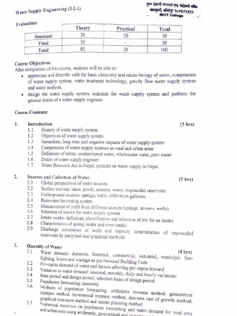 Water Supply Note | PDF