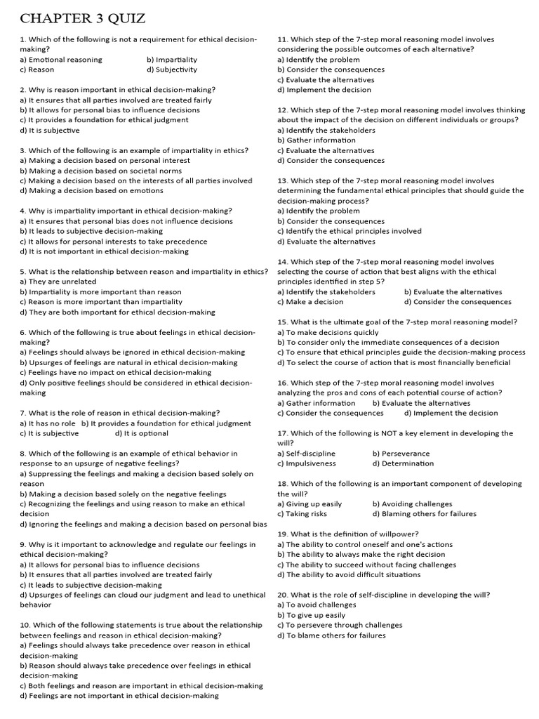 Chapter 3 Quiz | PDF | Decision Making | Evaluation