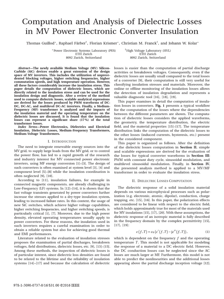 Computation and Analysis of Dielectric Losses in MV Power Electronic Converter Insulation ...