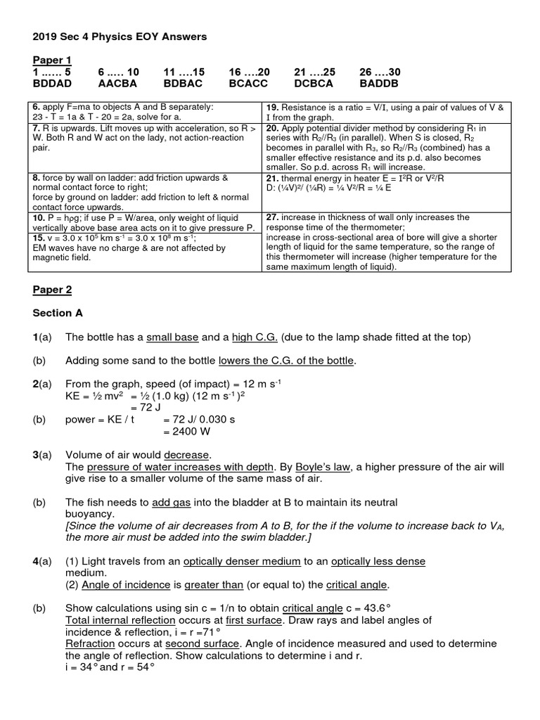 2019-S4EOY-Physics P1 and P2 Ans 3 | PDF | Waves | Density
