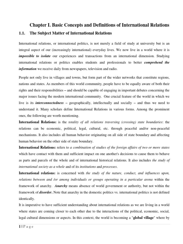 1 Chapter One-Basic Concepts and Definitions of International Relations ...