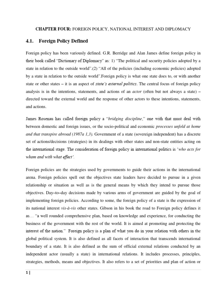 CHAPTER Four - Foreign Policy, National Interest and Diplomacy | PDF ...