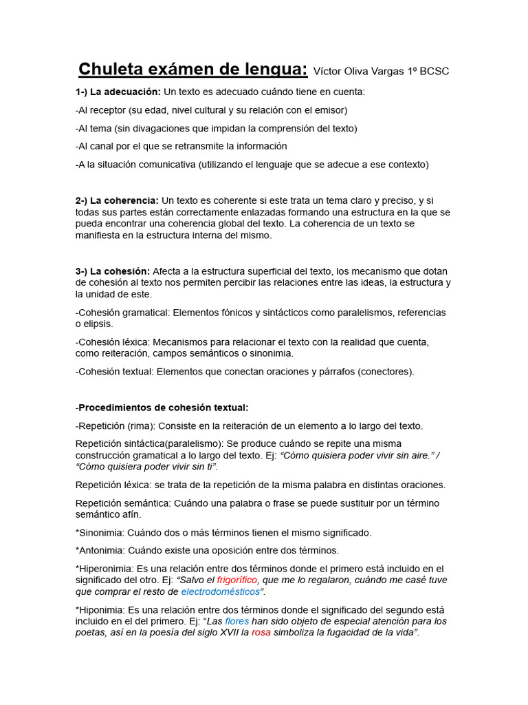 Chuleta exámen de lengua | PDF | Verbo | Palabra