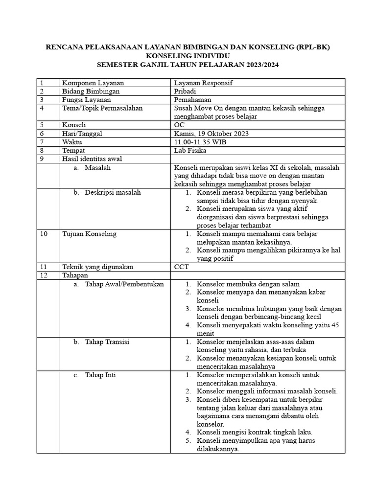 RPL KONSELING INDIVIDU Ulfa | PDF