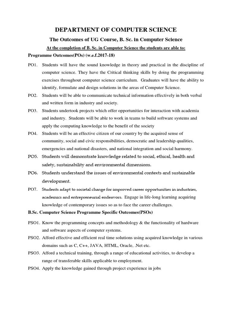 B.Sc. Computer Science Program Outcomes | PDF | Programming | Computer Program