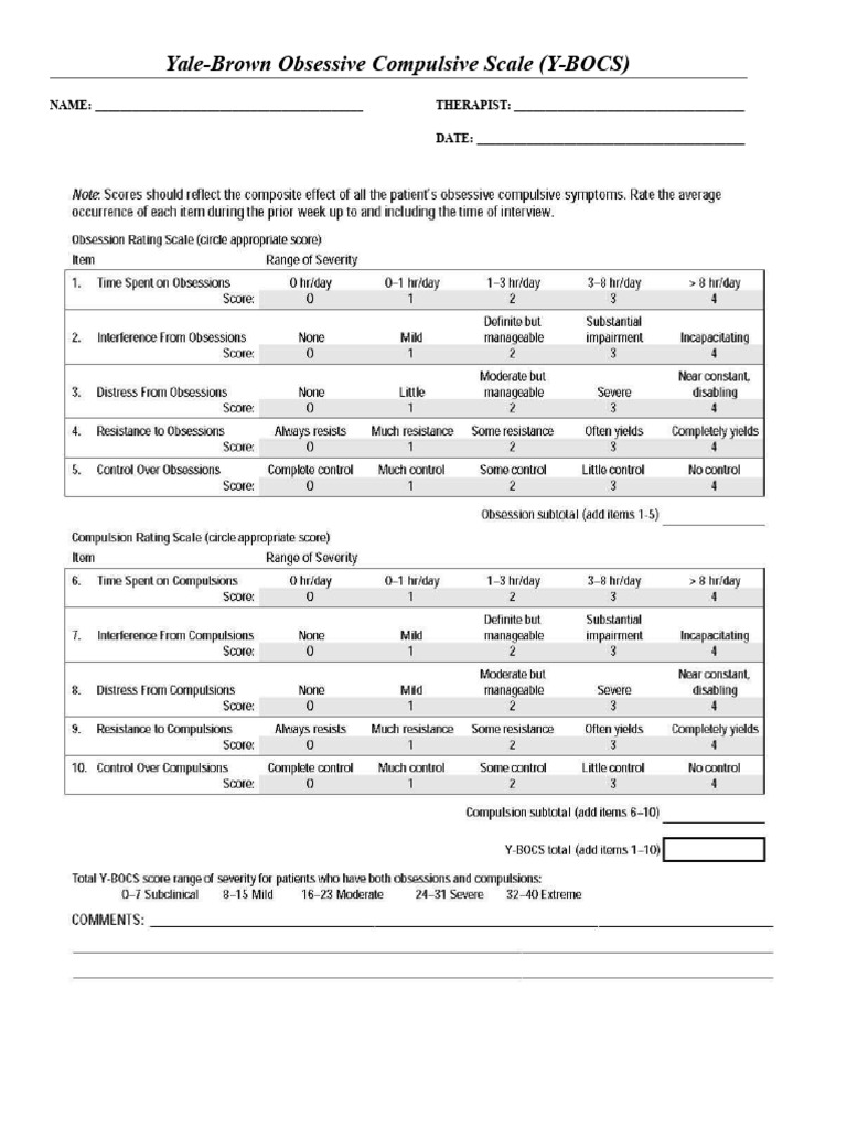 Y-BOCS Assessment and Scoring Guide | PDF | Science & Mathematics