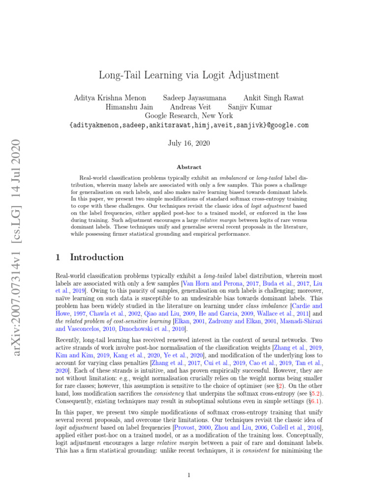 Long-Tail Learning Via Logit Adjustment | Download Free PDF | Logarithm ...