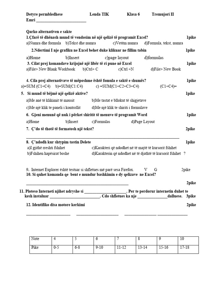 Tik 6 Test Tremujori 2 | PDF