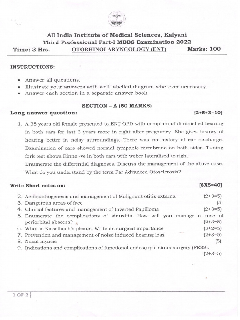 3rd Mbbs Prof Ent 2022 | PDF
