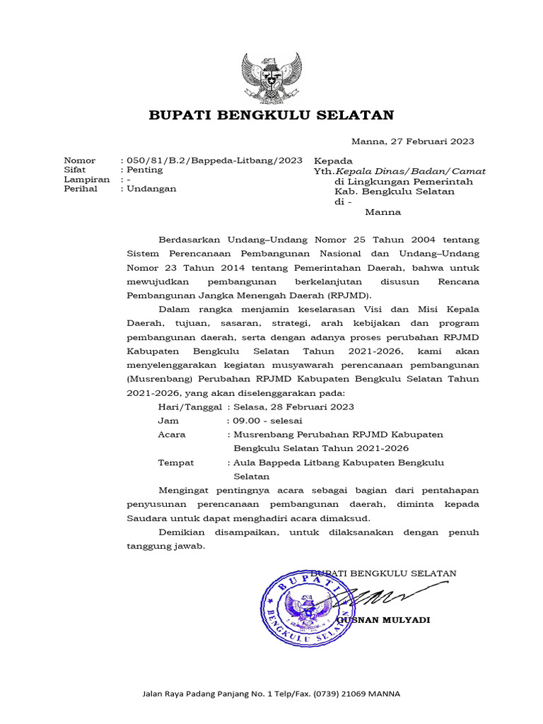 Undangan Musrenbang RPJMD - OPD | PDF Undangan Musrenbang RPJMD - OPD | PDF