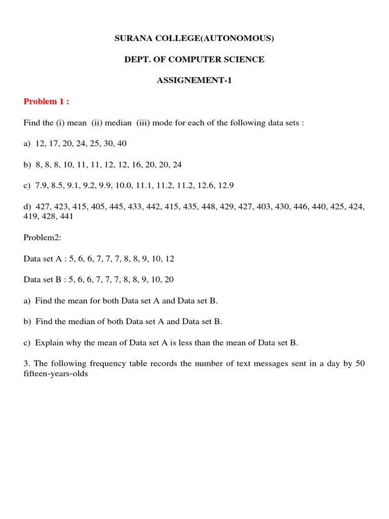 Assignment-1 qt | PDF | Mean | Median