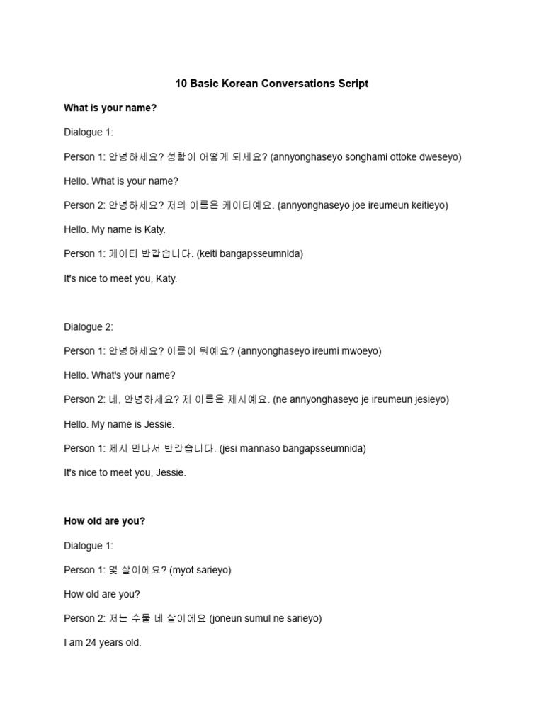 10 Basic Korean Conversations Script | PDF | Politics Of Korea | East Asia