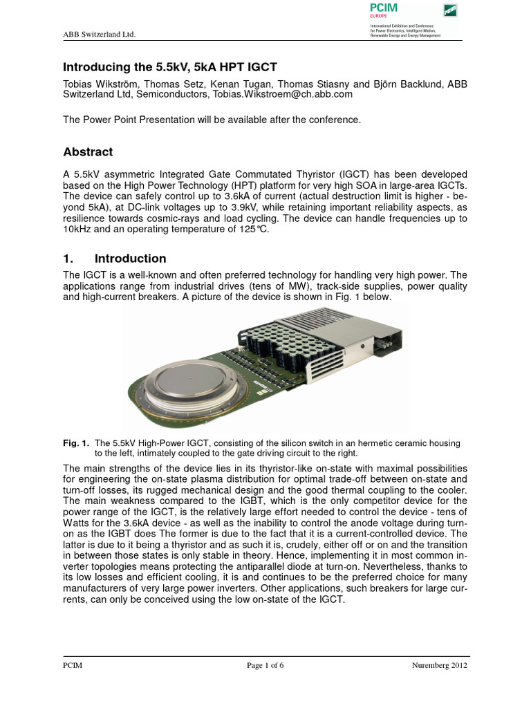 5.5kV HPT IGCT: Design and Capabilities | PDF | Field Effect Transistor ...
