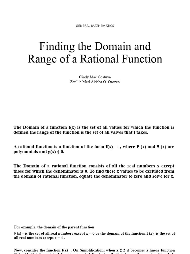 Finding The Domain and Range of A Rational | PDF | Function ...