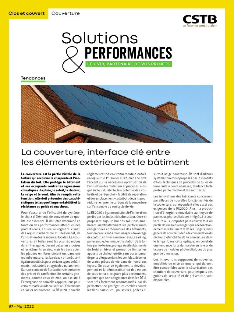 CSTB Solutions Et Performances 07 Couverture | PDF | Énergie solaire photovoltaïque | Toit