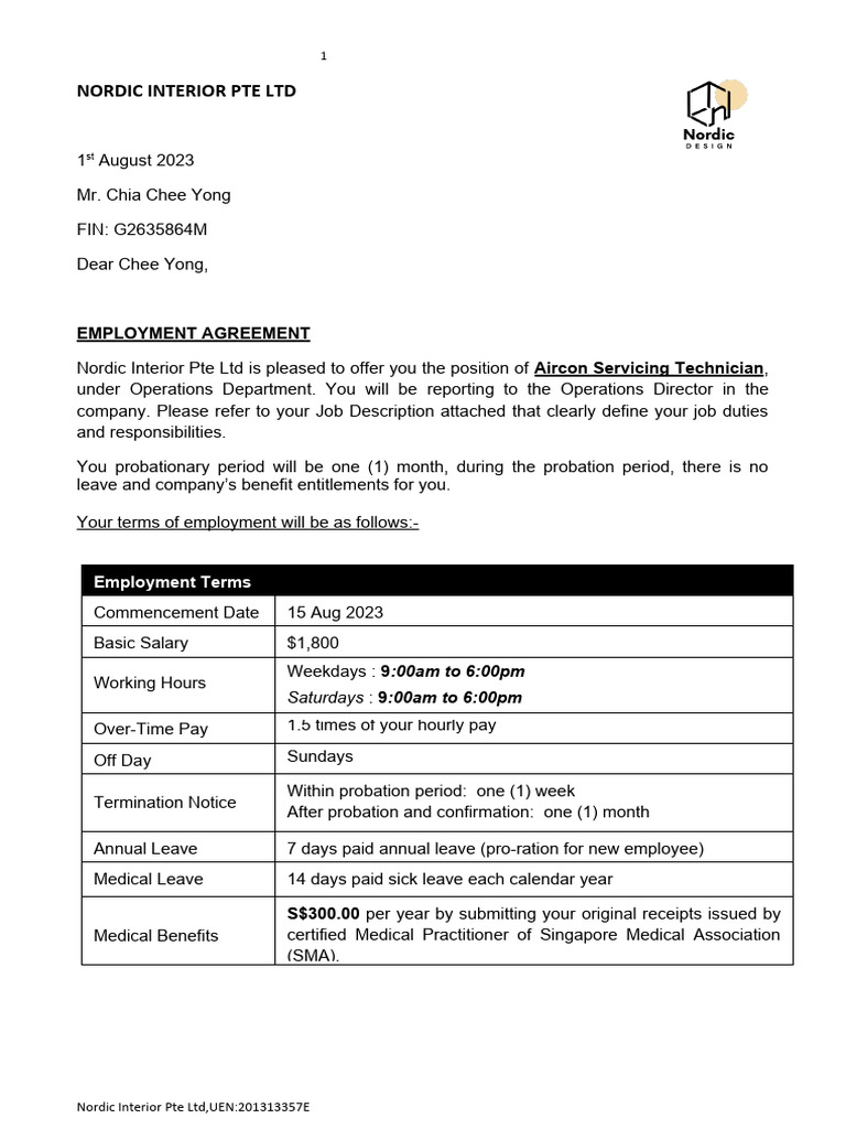 Employment Letter - Chia Chee Yong | PDF