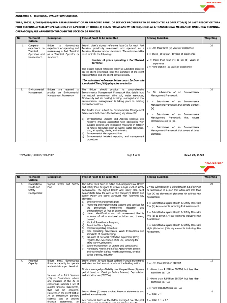 Annexure A - Technical Evaluation | PDF | Occupational Safety And Health | Risk