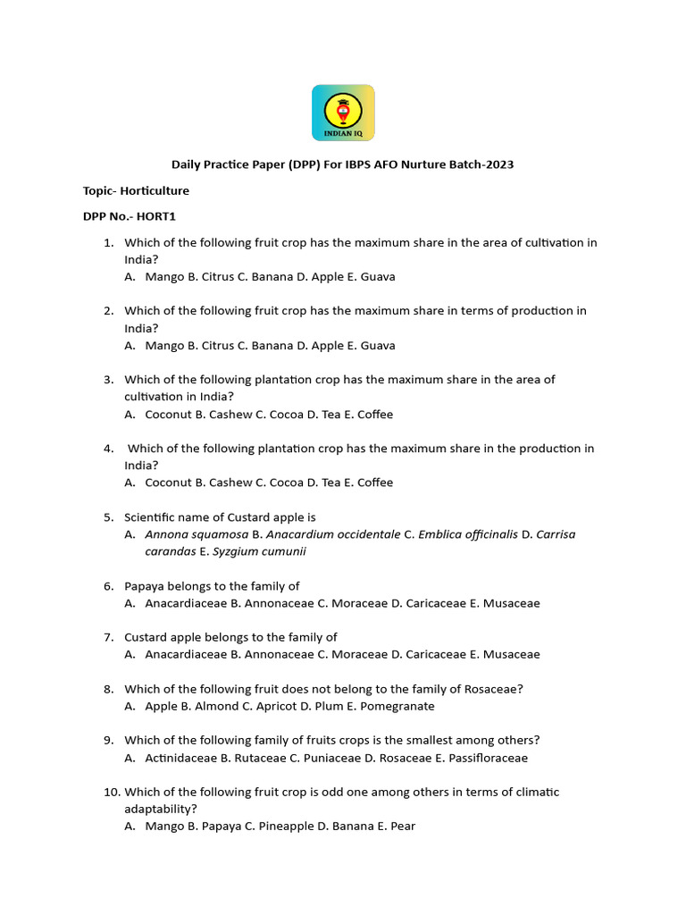 Daily Practice Paper Horticulture 1 of Paid AFO Batch | PDF
