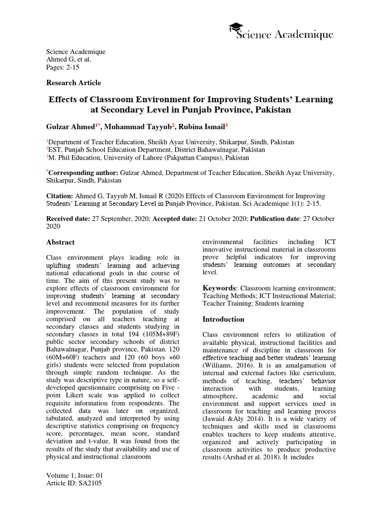 Effects of Classroom Environment For Improving Students Learning | PDF ... Effects of Classroom Environment For Improving Students Learning | PDF ...