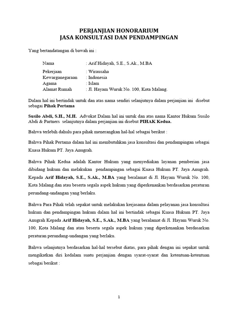 Perjanjian Honorarium | PDF