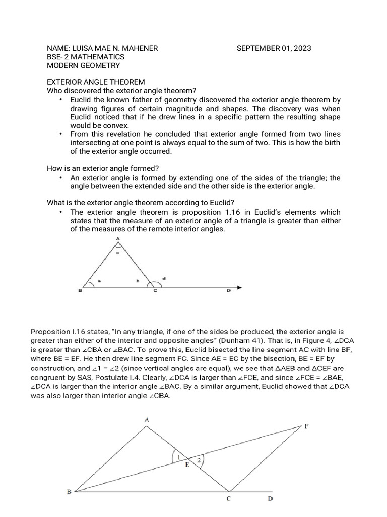 Exterior Angle Theorem | PDF