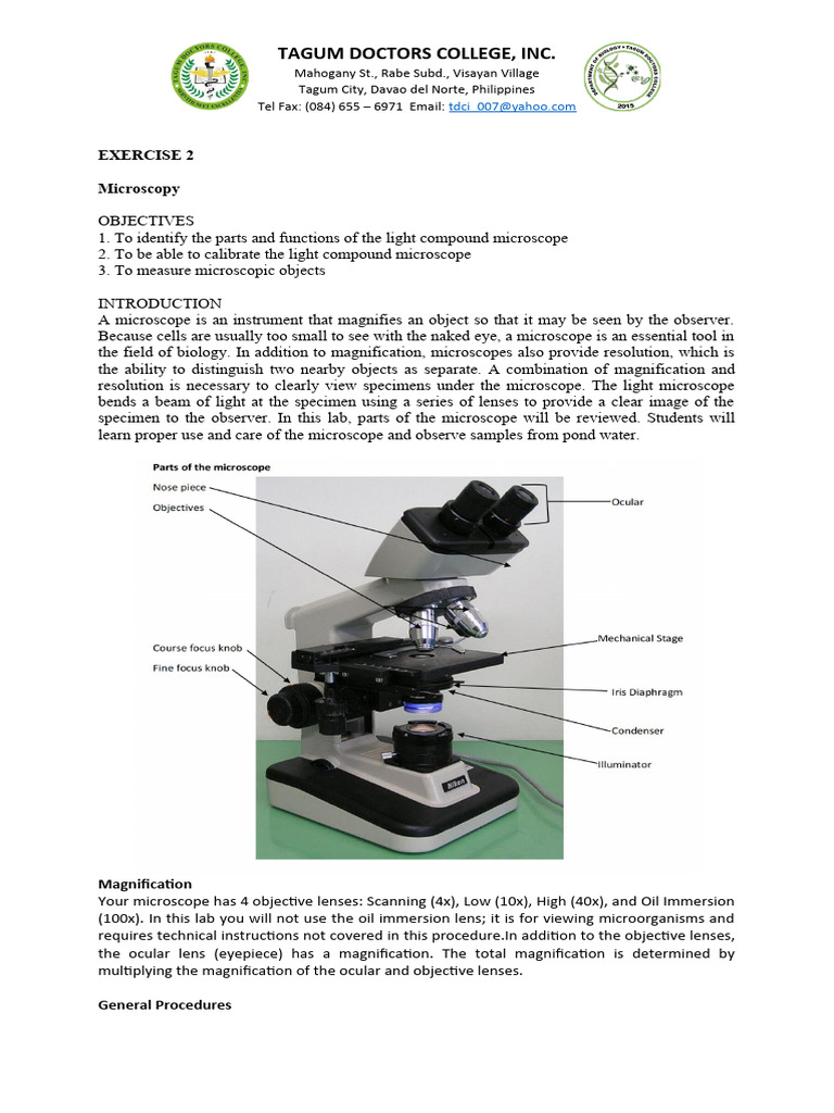 Microscopy Lab Guide: Objectives & Procedures | PDF | Microscope ...
