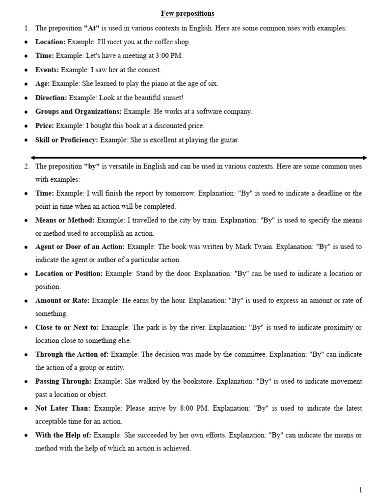 Few Preposition | PDF | English Language | Preposition And Postposition
