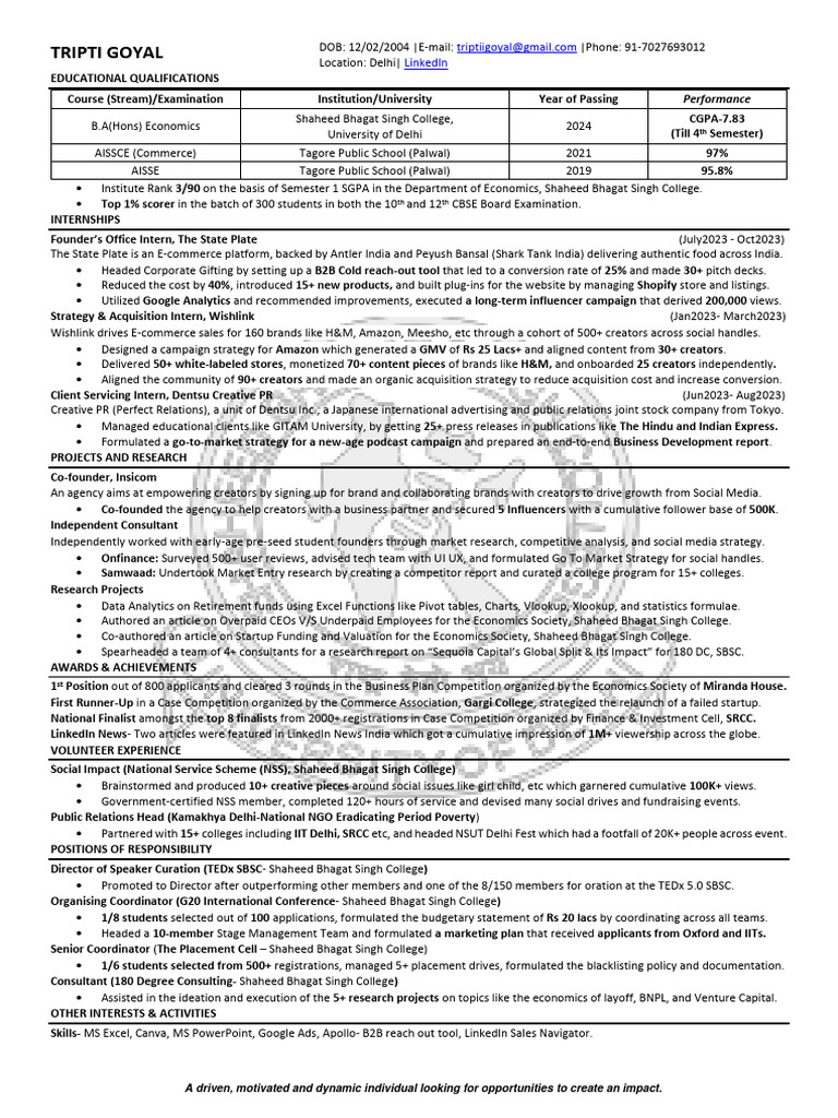 Tripti Goyal Resume | PDF | Startup Company | Small Business & Entrepreneurs