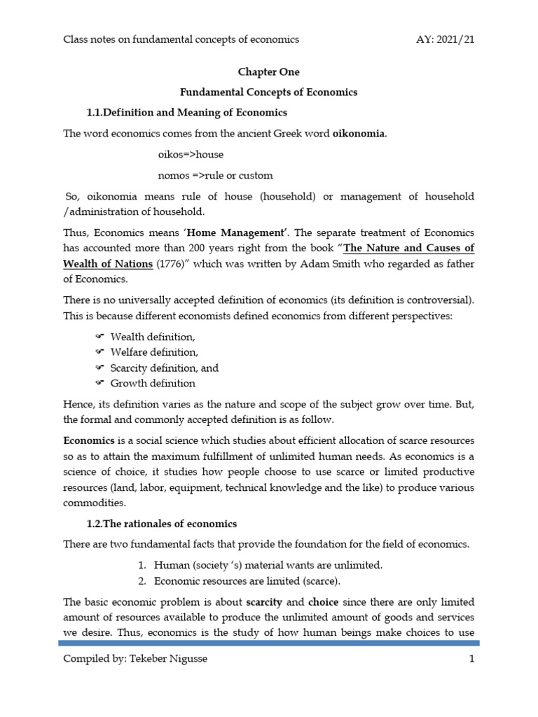 Eco Chapter One | PDF | Economics | Economic System