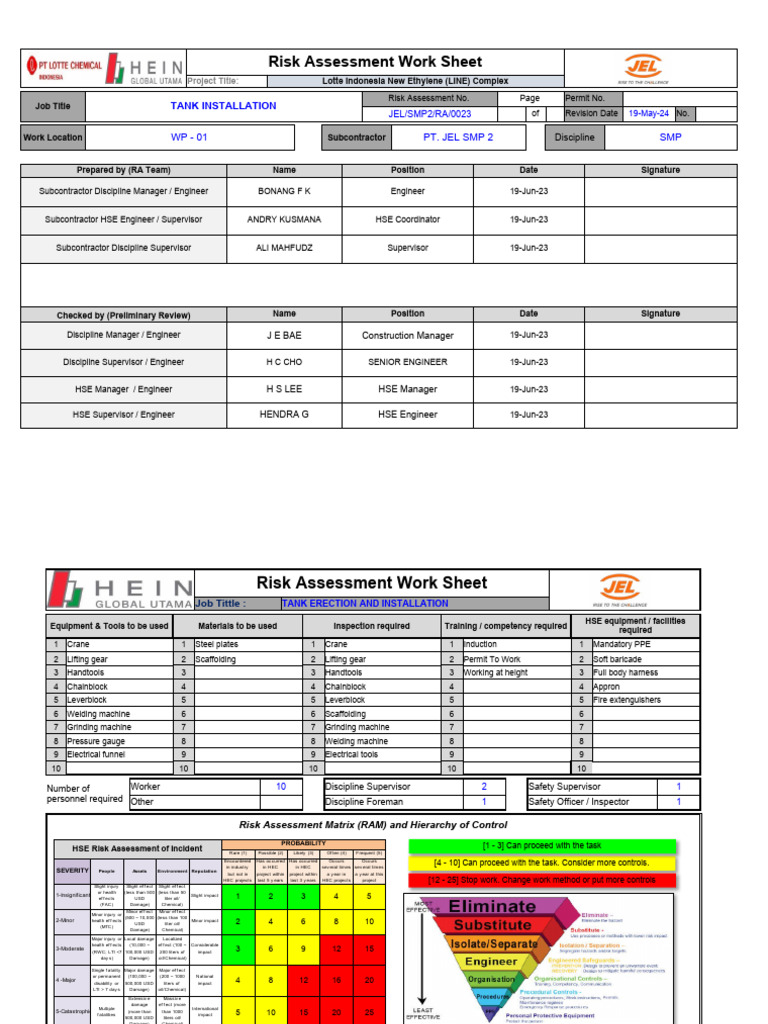 Tank Installation Risk Assessment | PDF | Crane (Machine) | Safety
