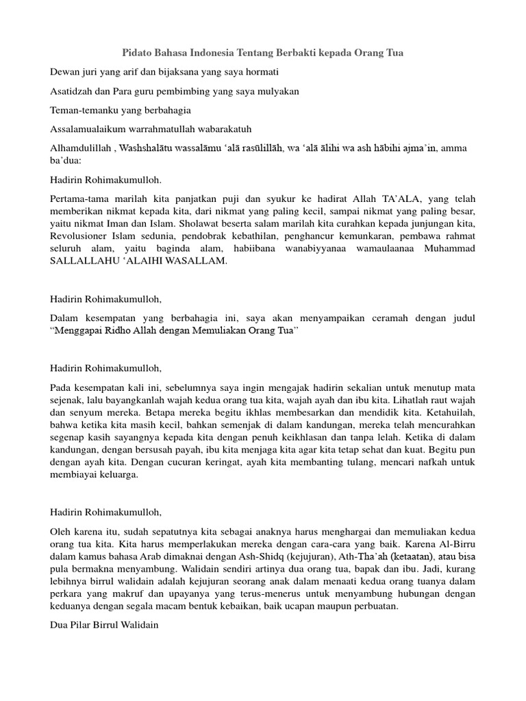 Pidato Bahasa Indonesia Tentang Birrul Walidain | PDF