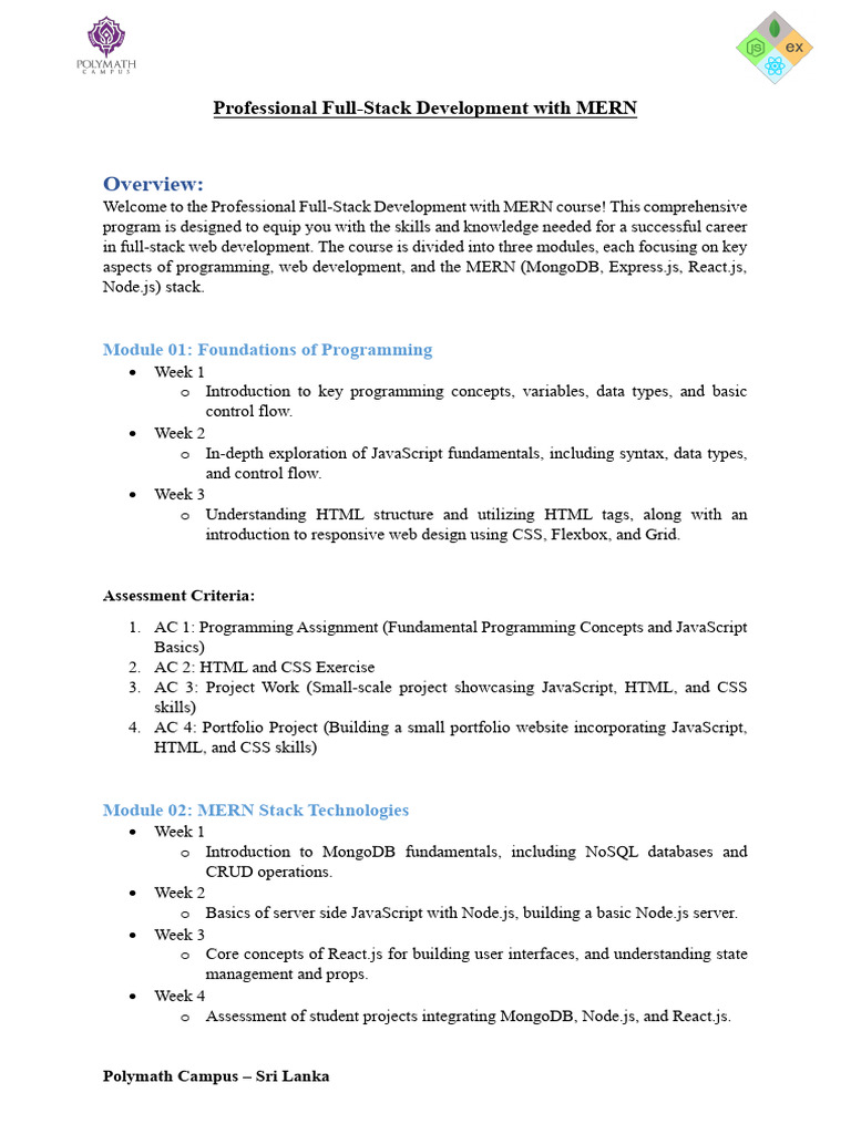 MERN Course Details | PDF | Java Script | World Wide Web