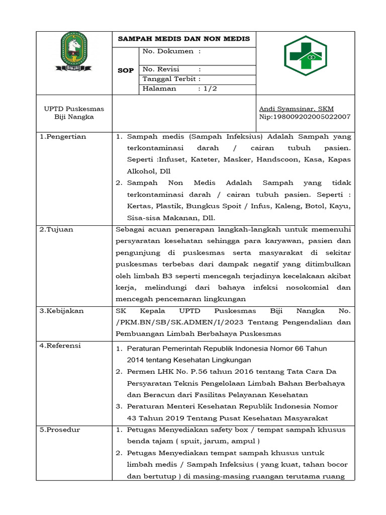Sop Limbah Medis Dan Non Medis | PDF