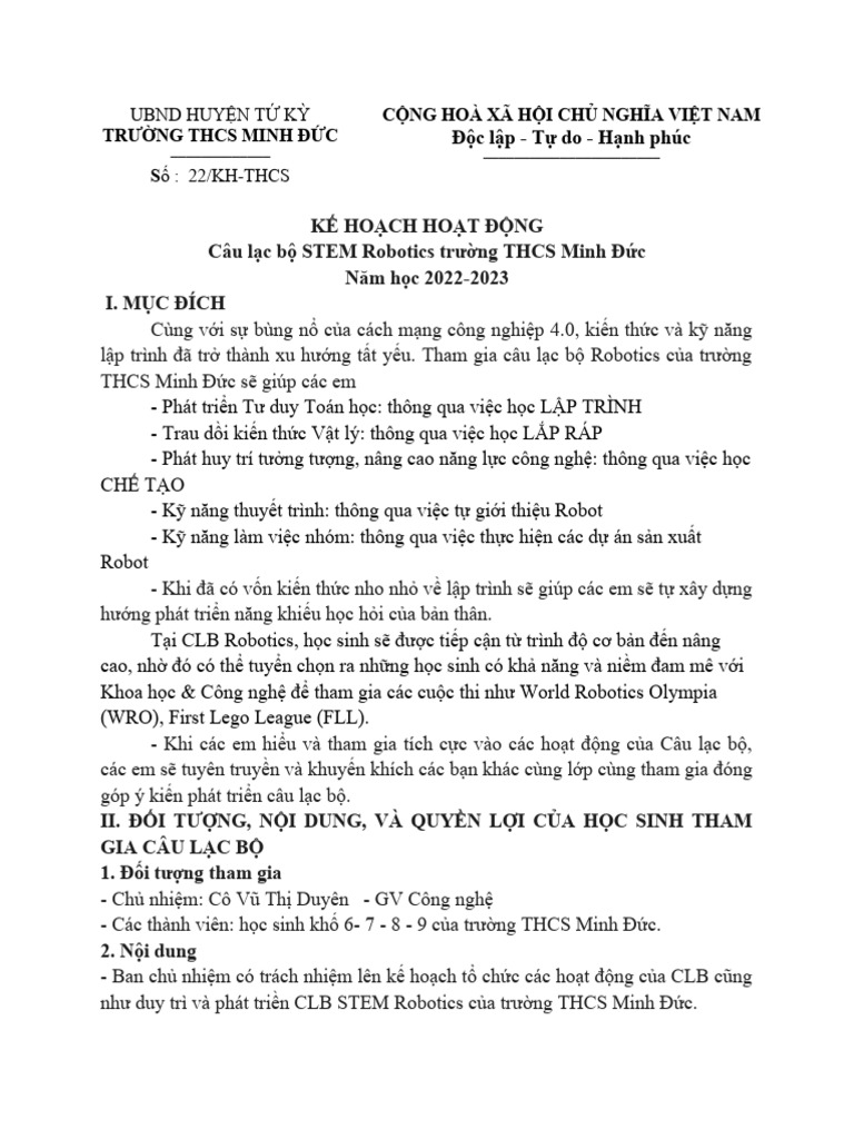 KH CLB Stem Robotics | PDF