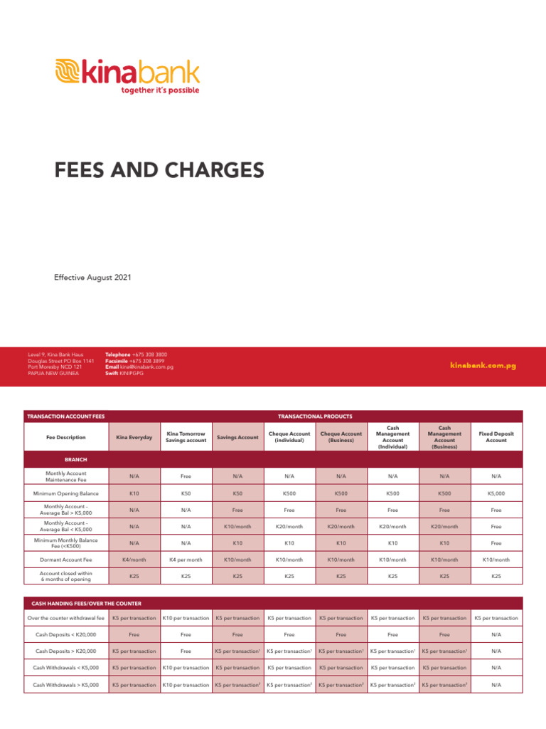 Kina Bank Fees and Charges Overview | PDF | Transaction Account | Visa Inc.