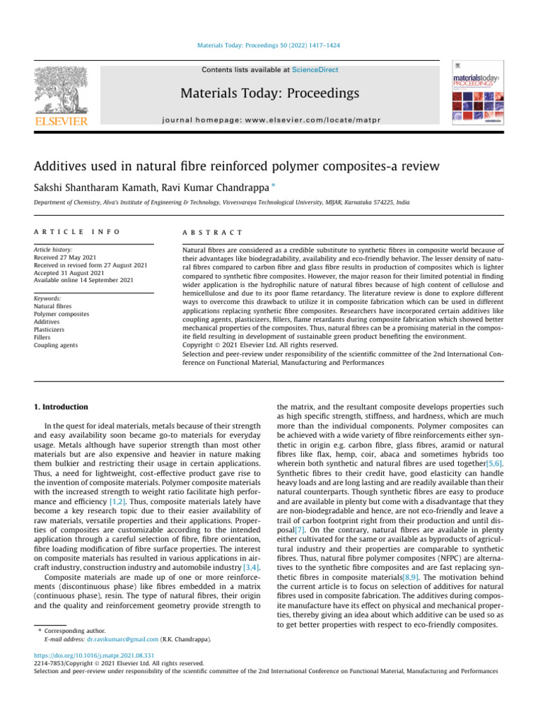 Additives Used in Natural Fibre Reinforced Polymer 2022 Materials Today ...