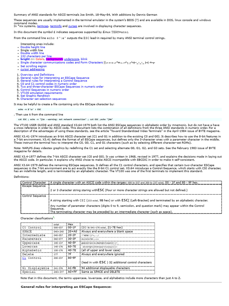 ANSI_terminal_control | PDF | Character Encoding | Digital Technology