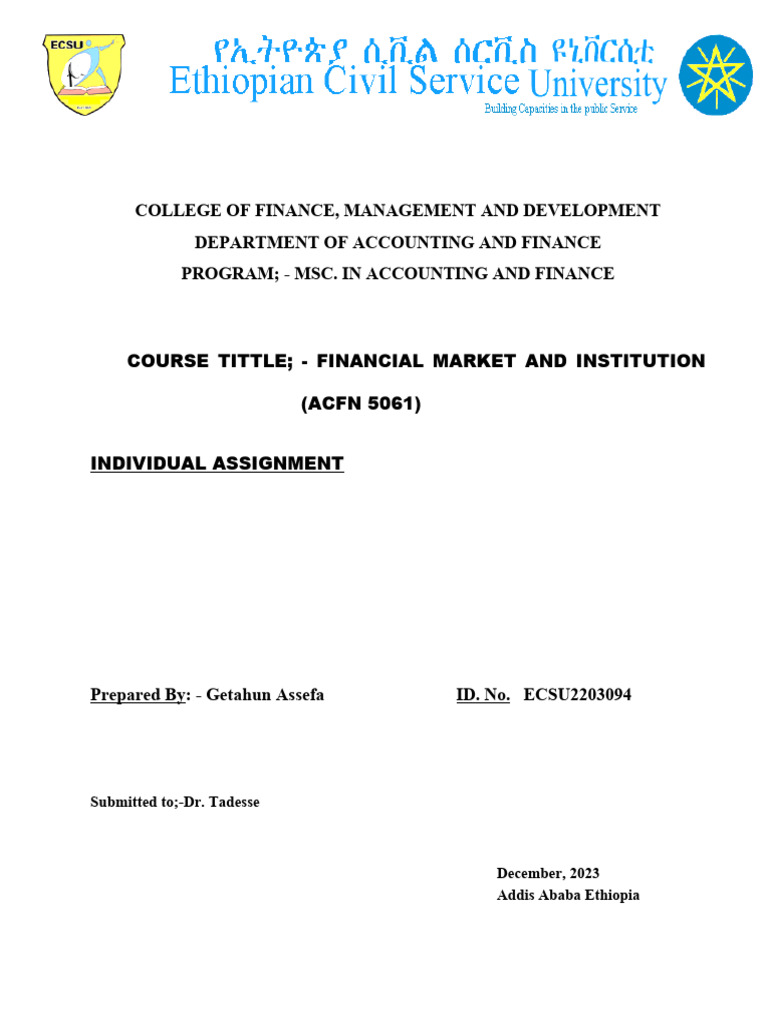Individual Assignment of IFM SOLUTION | PDF | Audit | Financial Inclusion