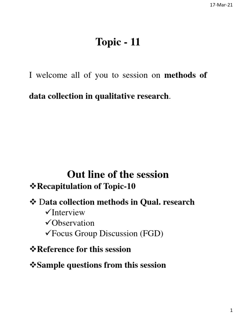 Topic - 11: I Welcome All of You To Session On Methods of | PDF | Focus ...