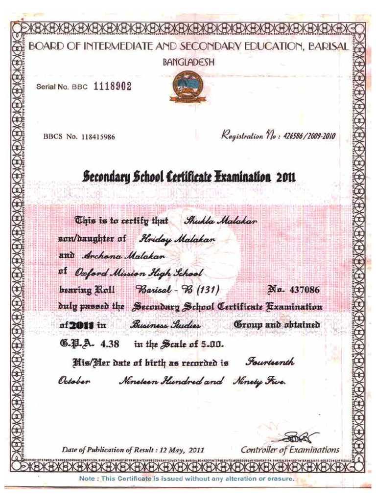 SSC Certificate | PDF