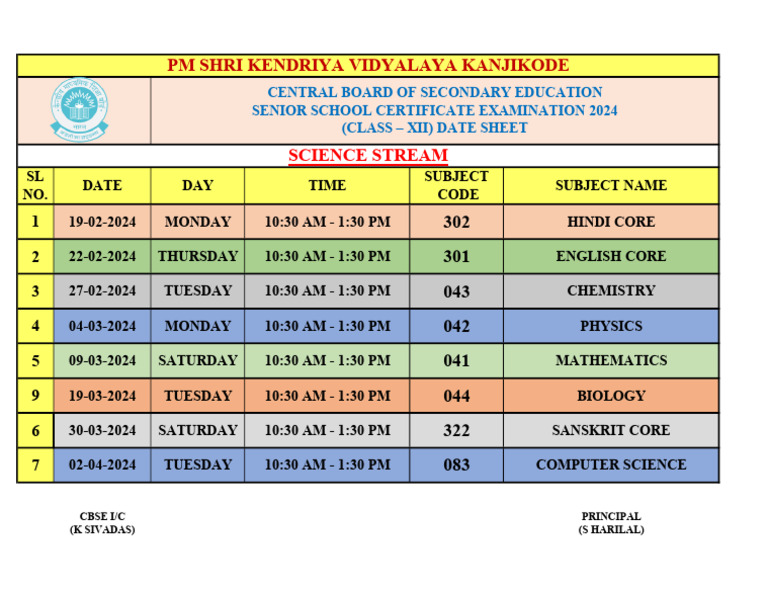 2024 Cbse Xii Date Sheet (Science Stream) | PDF 2024 Cbse Xii Date Sheet (Science Stream) | PDF